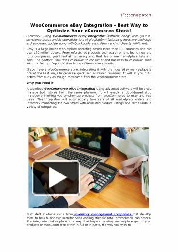 PPT – WooCommerce eBay Integration – Best Way to Optimize Your ...