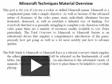 PPT – Minecraft Techniques Material Overview PowerPoint presentation ...