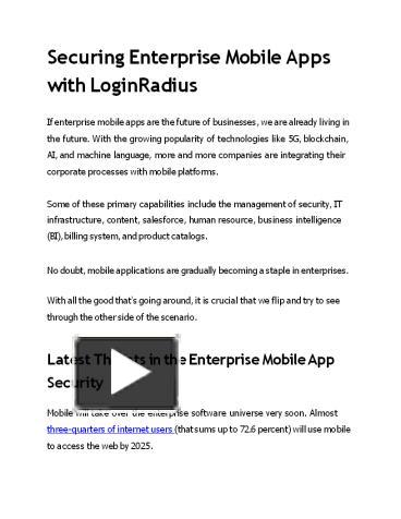 Securing Enterprise Mobile Apps with LoginRadius presentation | free to ...