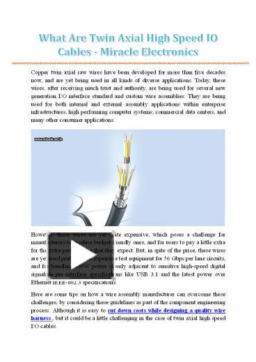 What Are Twin Axial High Speed IO Cables - Miracle Electronics ...