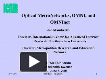 PPT – Optical MetroNetworks, OMNI, and OMNInet PowerPoint presentation ...