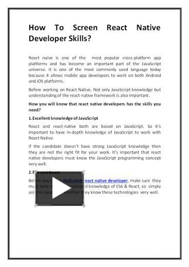 PPT – How To Screen React Native Developer Skills? PowerPoint ...