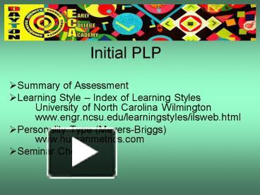 Initial PLP presentation | free to view