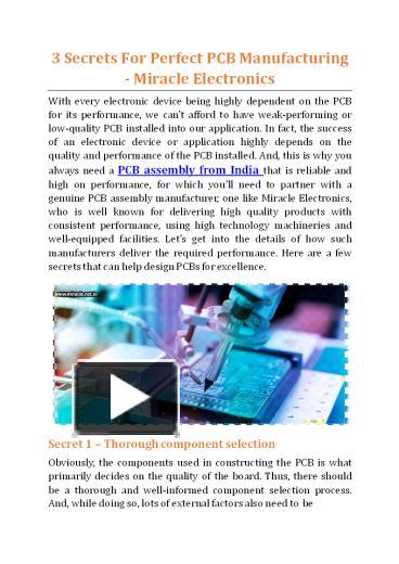 PPT – 3 Secrets For Perfect PCB Manufacturing - Miracle Electronics ...