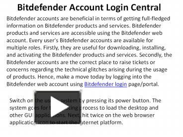Bitdefender Account Login Central presentation | free to download