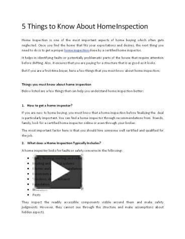 5 Things to Know About Home Inspection presentation | free to download