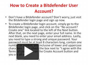 PPT – How to Create a Bitdefender User Account? PowerPoint presentation ...