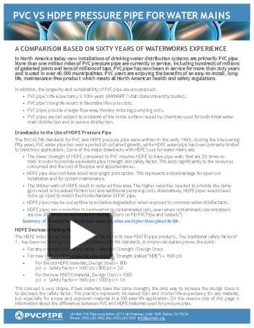 PVC VS HDPE PRESSURE PIPE FOR WATER MAINS presentation | free to download