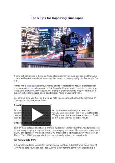 Top 5 Tips for Creating Time-lapse Video presentation | free to download