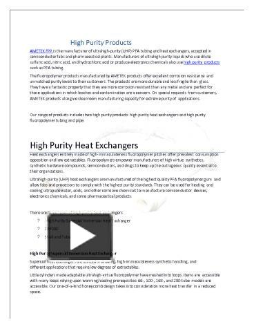 High Purity Products presentation | free to download