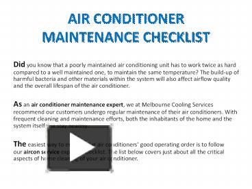 AIR CONDITIONER MAINTENANCE CHECKLIST presentation | free to download