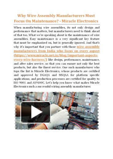 PPT – Why Wire Assembly Manufacturers Must Focus On Maintenance ...