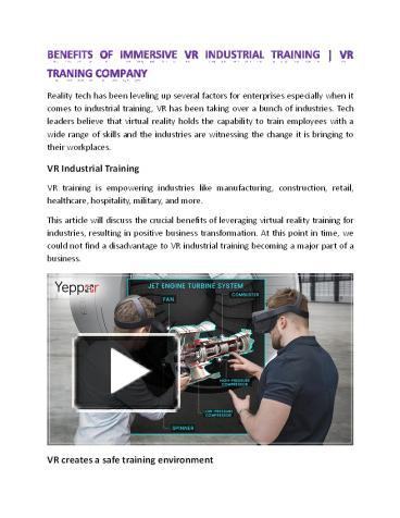 Benefits of Immersive VR Industrial Training | VR Traning Company ...