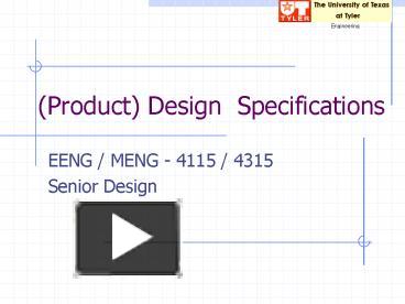 PPT – Product Design Specifications PowerPoint presentation | free to ...