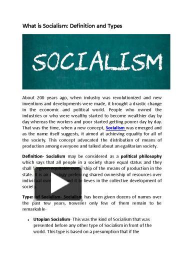 What is Socialism: Definition and Types presentation | free to download