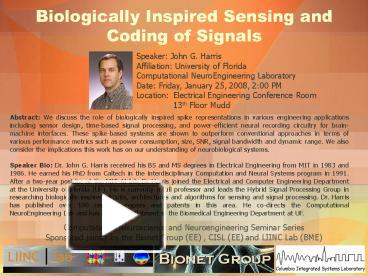 Biologically Inspired Sensing and Coding of Signals presentation | free ...