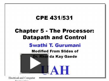 PPT – CPE 431531 Chapter 5 The Processor: Datapath and Control ...