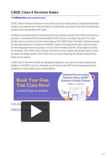 CBSE Class 6 Revision Notes presentation | free to download