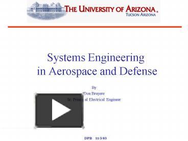 Systems Engineering in Aerospace and Defense presentation | free to view