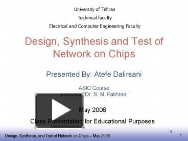 PPT – Design, Synthesis and Test of Network on Chips PowerPoint ...