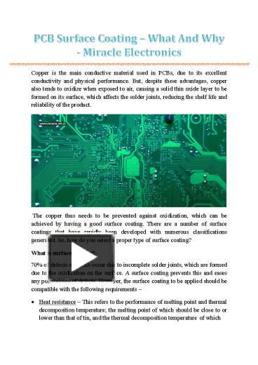 PPT – PCB Surface Coating – What And Why - Miracle Electronics ...
