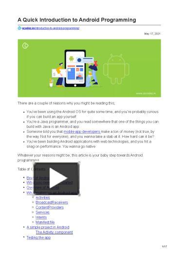 A QUICK INTRODUCTION TO ANDROID PROGRAMMING presentation | free to download