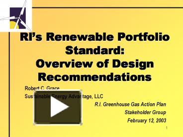Rls Renewable Portfolio Standard: Overview of Design Recommendations ...