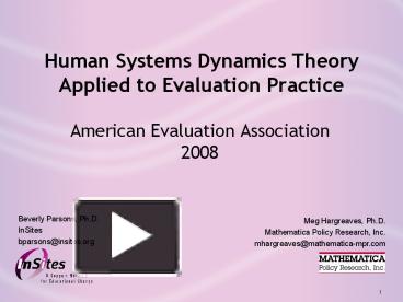 Human Systems Dynamics Theory Applied to Evaluation Practice ...