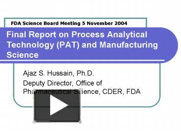 PPT – Final Report on Process Analytical Technology PAT and ...