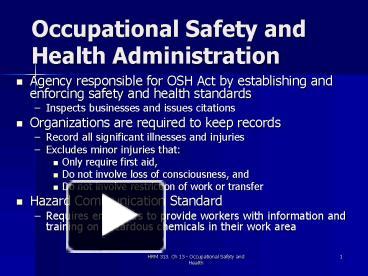 PPT – Occupational Safety and Health Administration PowerPoint ...