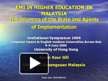 EMI IN HIGHER EDUCATION IN MALAYSIA The Dilemma of the State and Agents ...