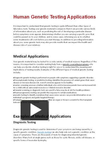 Human Genetic Testing Applications presentation | free to download
