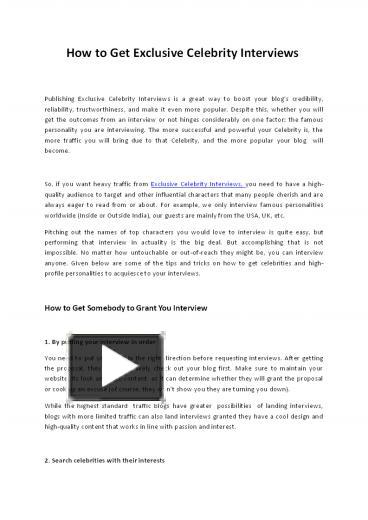 How to Get Exclusive Celebrity Interviews presentation | free to download