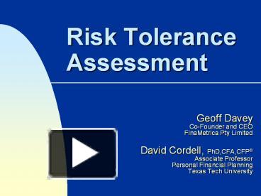 Risk Tolerance Assessment presentation | free to view