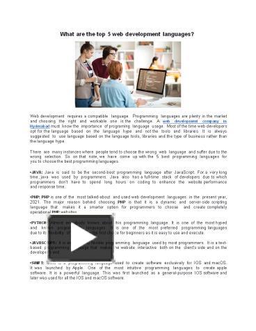 PPT – What are the top 5 web development languages? PowerPoint ...