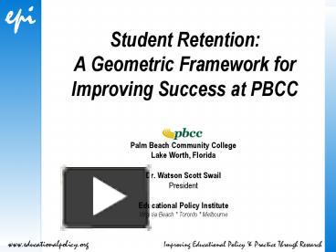 Student Retention: A Geometric Framework for Improving Success at PBCC ...