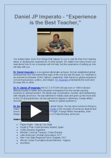 Daniel JP Imperato - “Experience is the Best Teacher, presentation ...