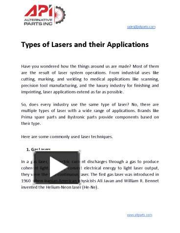 Types of Lasers and their Applications presentation | free to download