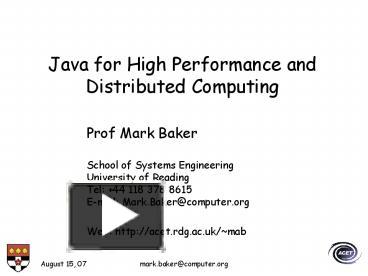PPT – Java for High Performance and Distributed Computing PowerPoint ...