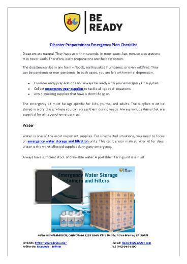 Disaster Preparedness Emergency Plan Checklist presentation | free to ...