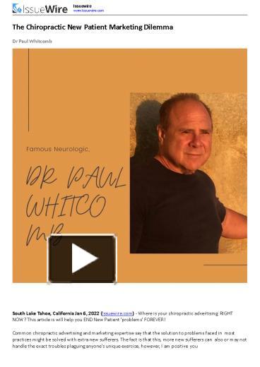 Dr Paul Whitcomb The Chiropractic New Patient Marketing Dilemma ...
