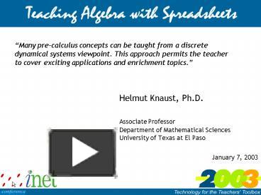 PPT – Many precalculus concepts can be taught from a discrete dynamical ...