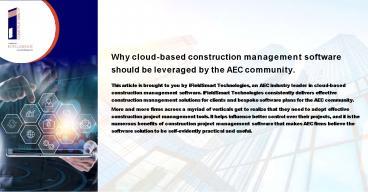 Why cloud-based construction management software should be leveraged by ...