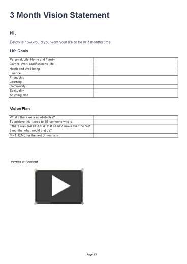 3 Month Vision Statement presentation | free to download