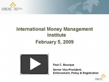 International Money Management Institute presentation | free to view