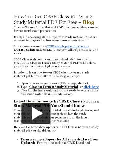 CBSE class 10 term 2 study material pdf presentation | free to download
