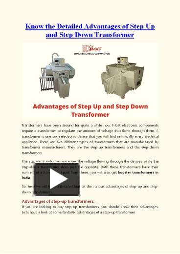PPT – Know the Detailed Advantages of Step Up and Step Down Transformer ...