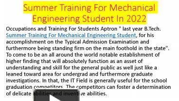 Summer Training For Mechanical Engineering Student presentation | free ...