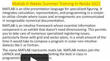 PPT – Matlab 6 Weeks Summer Training In Noida 2022 PowerPoint ...