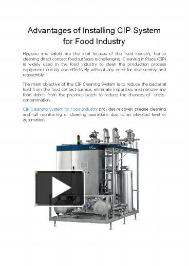 Advantages of Installing CIP System for the Food Industry presentation ...